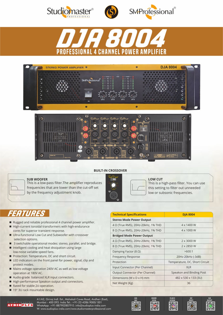 Studiomaster DJA 8004 FOUR Channel Amplifier (1400w+1400w+1400w+1400w ...